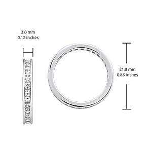 Hoops & Loops 925 Sterling Silver 2mm Princess-Cut Cubic Zirconia Channel Set Eternity Band Ring for Women Teen Girls, Size 7