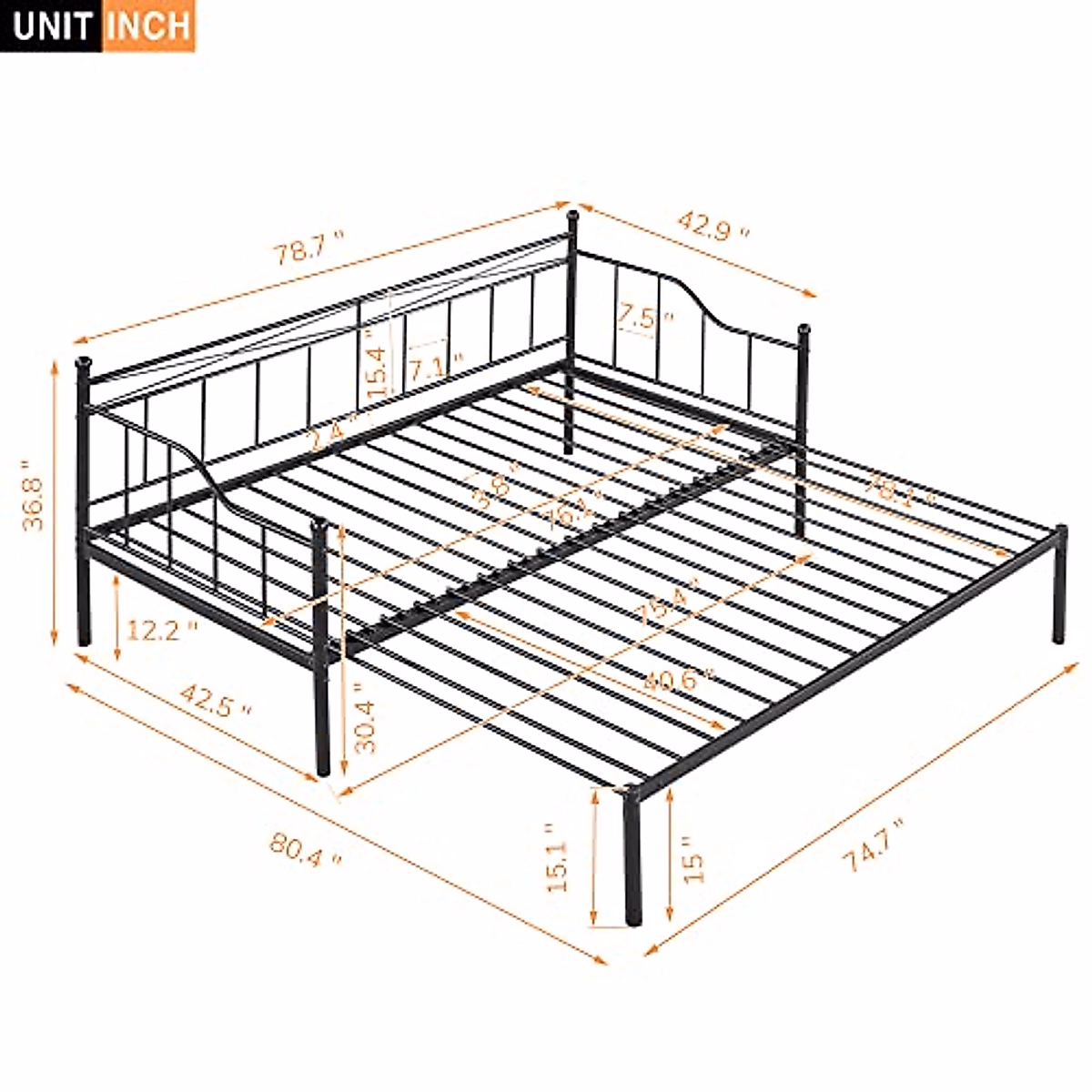 LostCat Twin Size Daybed Bed with Pop Up Trundle,Metal Bedframe with Safety Guardrails & Heavy Duty Steel Slat Support,for Kids Teens Adults.No Box Spring Needed,Black