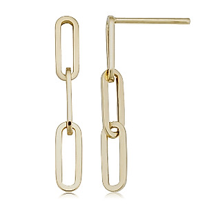 14k Yellow Gold Paperclip Link Chain Drop Earrings (0.95 inches long)
