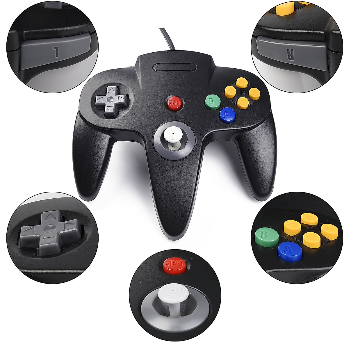 2 Pack USB Wired N64 Controller, suily Classic N64 PC Gamepad Joystick Controller for Windows PC MAC Linux Raspberry Pi 3 (Black/Gray)