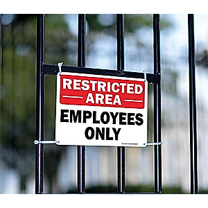 Restricted Area Sign Employees Only Sign - 2 Pack - 10 x 7 Inches Rust Free .040 Aluminum - UV Protected, Waterproof, Weatherproof and Fade Resistant - 4 Pre-drilled Holes