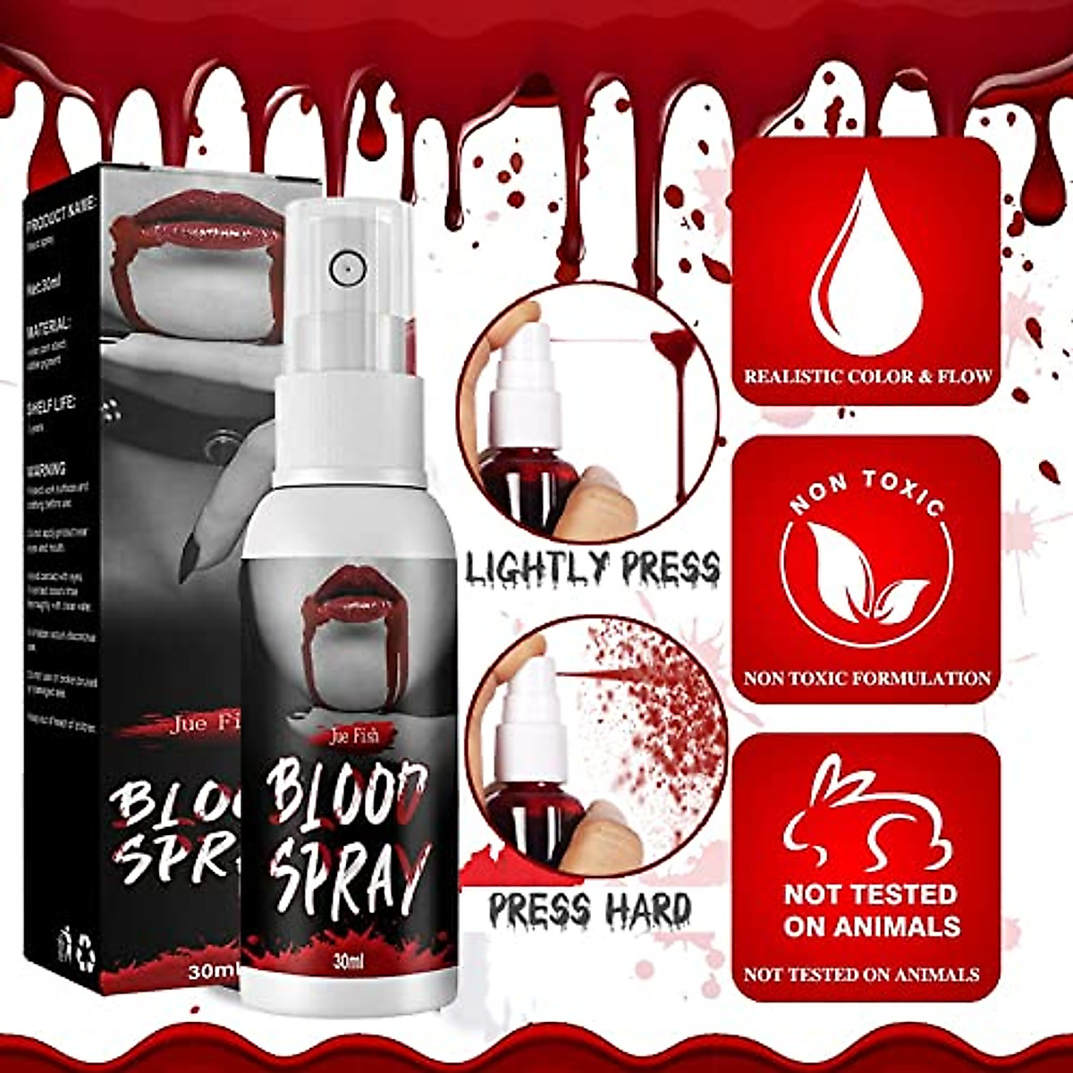 2 Pcs Fake Blood Makeup Spray,Blood Splatter,Fake Blood,Fake Capsule Blood,Halloween Liquid Blood,Give 10Liquid Blood Capsules, Face and Body