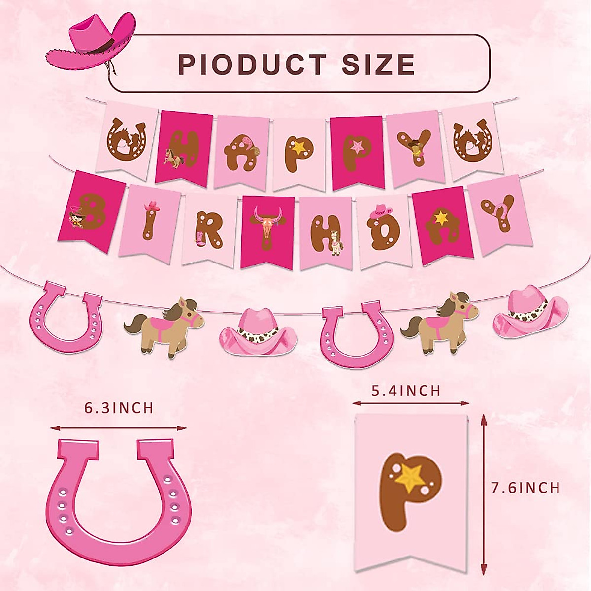 Western Cowgirl Birthday Party Decorations, Retro Horse Rodeo Party Supplies for Girls Included Horse Shaped Foil Balloons Happy Birthday Banner Cake Topper Hanging Swirls 12 Inch Latex Balloons