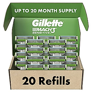 Gillette Mach3 Sensitive Mens Razor Blade Refills, 20 Count, Designed for Sensitive Skin