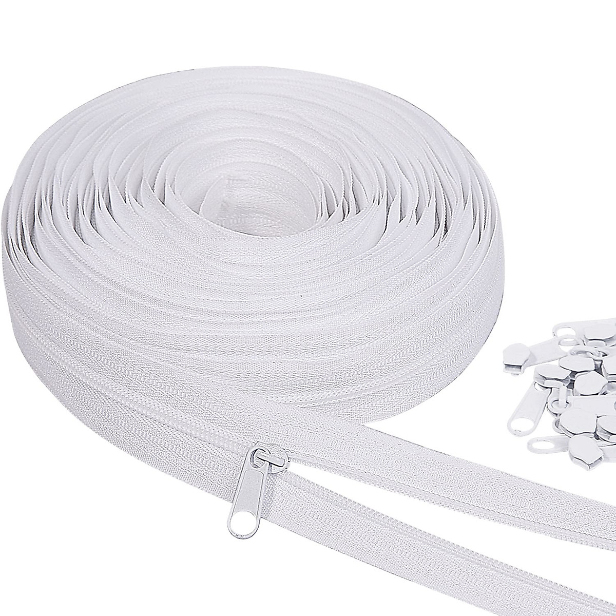 10Yards Bulk Zipper, #3 Zippers for Sewing, White Nylon Coil Zipper by The Yards, Replacement Sewing Zipper with 20PCS Zipper Sliders for DIY Sewing Craft Bags by MiniRed (#3 White)