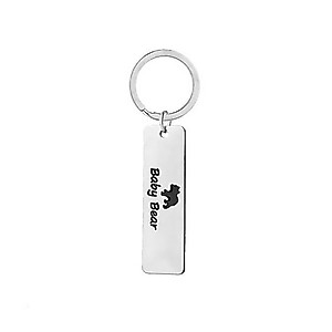 Meiligo® Fashion Mother's Gift Love Heart baby bear Puzzle Dog Tag Necklace Jewlery Striped pendant Matching Engraved Bar Necklace Set (Key chain)