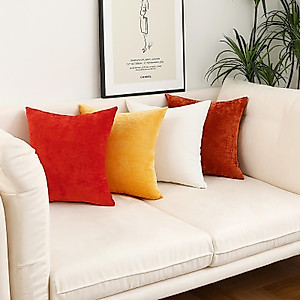 Jeneoo Terracotta Decorative Throw Pillow Covers Soft Chenille Comfy Solid Rust Couch Cushion Case Decor (Set of 2, 18 x 18 Inches)