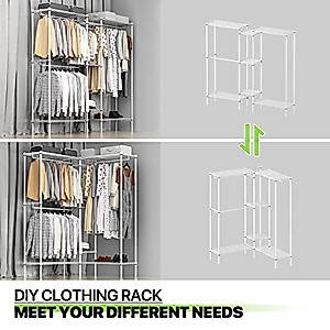 Magshion Portable Closet Wardrobe Heavy Duty Clothes Rack, Freestanding Clothing Rack with 4 Hang Rods and 7 Shelves, Free-Standing Garment Rack for Hanging Clothes, Load 1000lbs,White