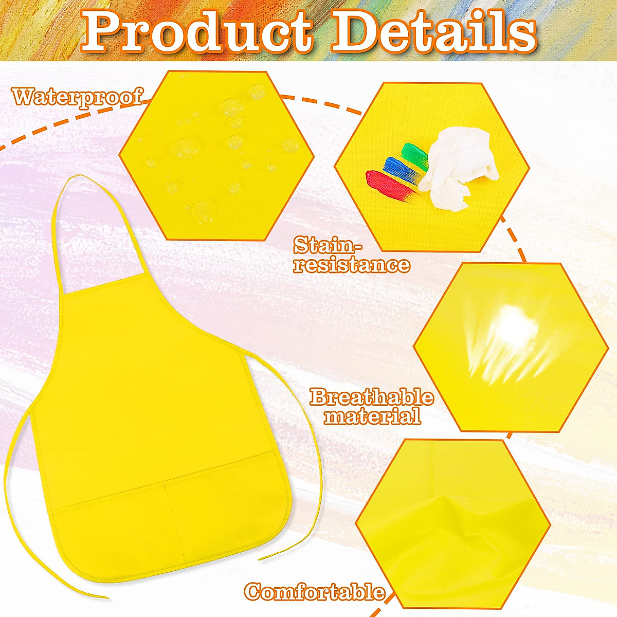 12Pcs Kids Painting Aprons,6 Color Kids Aprons for Painting,Children Painting Aprons Art Smocks with 2 Roomy pockets,Children's Artists Fabric Aprons for Kitchen,Classroom,Crafts&Art Painting Activity