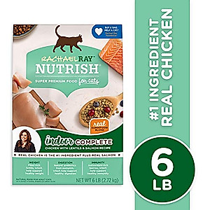 Nutrish Rachael Ray Indoor Complete Premium Natural Dry Cat Food with Added Vitamins, Minerals & Other Nutrients, Chicken with Lentils & Salmon Recipe, 6 Pounds (Packaging May Vary)