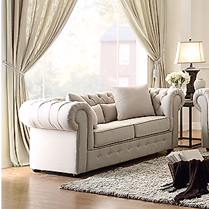 Homelegance Savonburg 75" Fabric Chesterfield Loveseat, Light Gray
