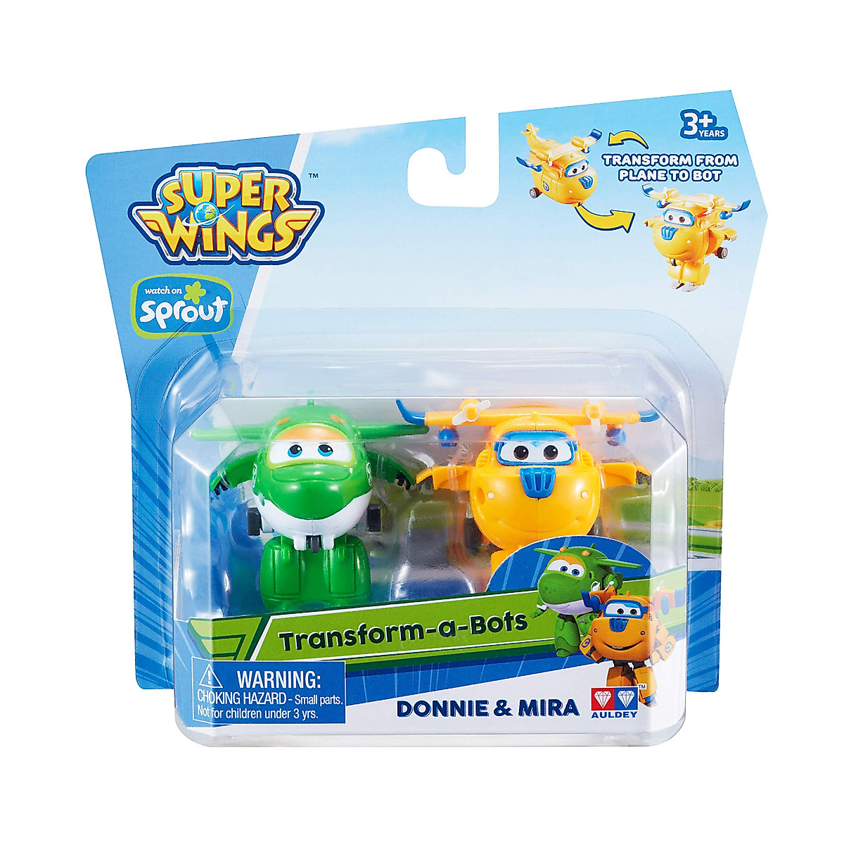 Super Wings - 2" Transform-a-Bots 2-Pack Donnie and Mira Airplane Toys Vehicle Mini Action Figure | Plane to Bot | Fun Preschool Toy Planes for 3 4 5 Year Old Boys and Girls | Birthday Gifts for Kids