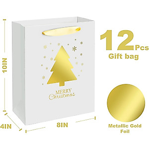 12 PCS Christmas Holiday Foil Gold Gift Bags,4 Designs,Perfect for Christmas Thanksgiving New Year Party Favor,White Winter Prints,Holiday and New Year Party