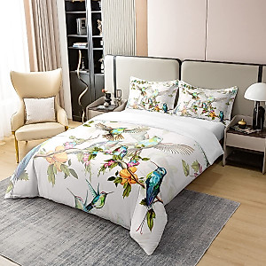 Erosebridal 100% Cotton Birds Duvet Cover King Hummingbird Bedding Set Blue Green Spring Wild Animals Botanical Comforter Cover Farmhouse Nature Spring Wildlife Quilt Cover for Women Girls