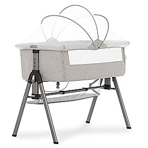 Dream On Me Lotus Bassinet and Bedside Sleeper in Grey, Lightweight and Portable Baby Bassinet, Adjustable Height Position, Easy to Fold and Carry Travel Bassinet- Carry Bag Included