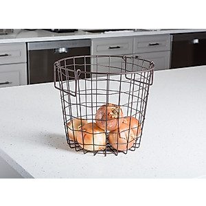 DII Metal Wire Mesh Stackable Utility Storage Bin, Small Round, 12x12x10", Black