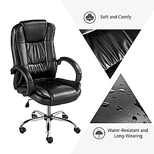 Yaheetech Executive Office Desk Chair, High-Back Ergonomic Computer Chair, Swivel Conference Chair, Rolling Task Chair Bonded Leather with Lumbar Support, Armrest