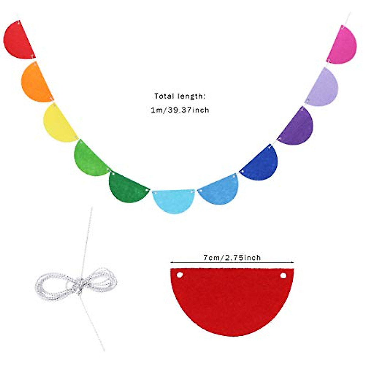 Total 4 Pack Rainbow Felt Fabric Decoration Garland Banners,Decorative Pom Pom Ball Garland Triangle Flags and Semicircle Banners for Baby Shower Christmas Birthday Wedding Party Wall Window Decor