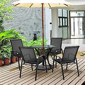 Tangkula 2 Piece Patio Dining Chairs, Outdoor Bistro Chairs W/Curved Armrests, Easy-to-Dry Fabric, Reinforced Steel Frame, Wide & Comfortable Camping Chairs for Garden, Poolside, Backyard (1, Black)