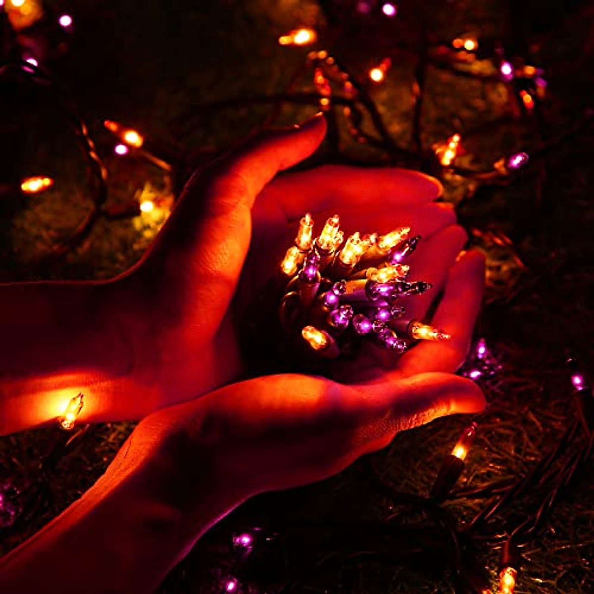 Toodour Orange & Purple Halloween Lights, 77ft 300 Count Incandescent Halloween String Lights, UL Certified Connectable Mini Bulbs Halloween Lights for Indoor, Outdoor, Garden, Porch, Halloween Decor