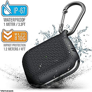 Catalyst - Waterproof Case for AirPods Pro (1st and 2nd Gen)- Premium Edition. Compatible Wireless Charging, One-Piece Design, High Drop Protection, with Carabiner, Soft-Touch - Black