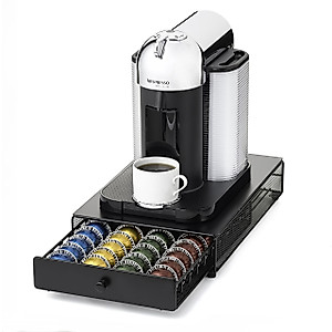 Nifty Vertuoline Rolling Coffee Pod Drawer – Satin Black Finish, 40 Pod Capsule Holder, Compact Under Coffee Pot Storage, Office or Home Kitchen Counter Organizer