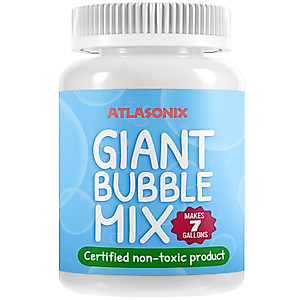 Non Toxic Bubble Mix Solution Huge Bubbles powder concentrate refill for Giant bubble Wands and Machines Safe for Kids and Pets on Summer Outdoor Birthday Fun Party Activity dog edible