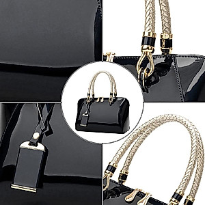 XingChen Shiny Patent Women Faux Leather Handbags Crossbody Bag Top Handle Purse Satchel Bag Shoulder Bag(Black)