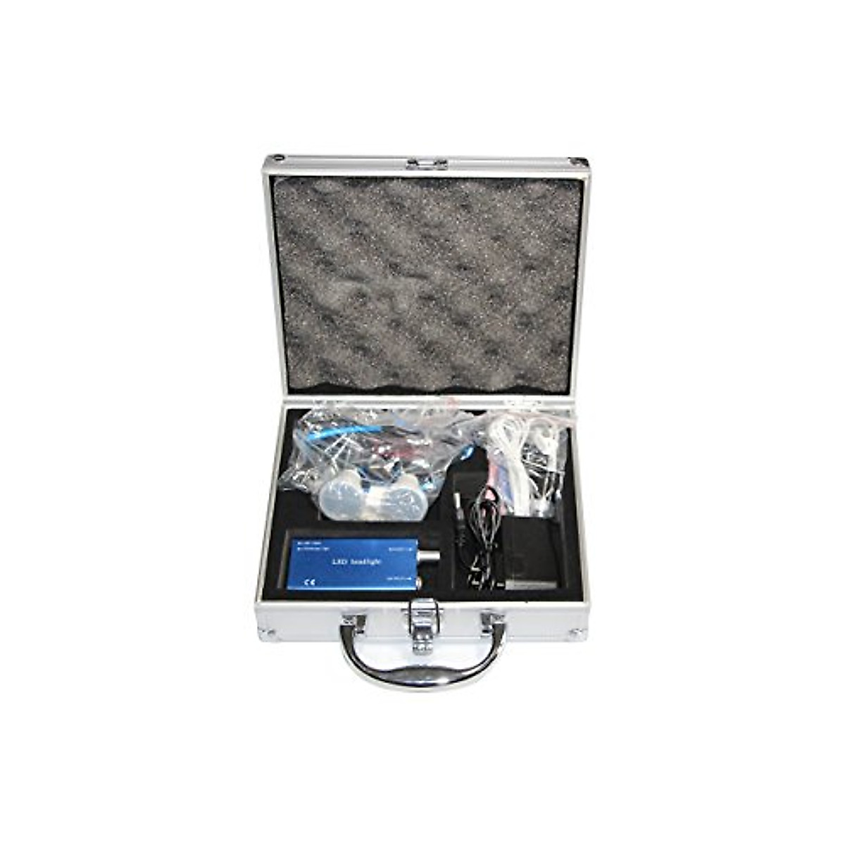 Dental Power Dental Binocular Loupes 3.5X 420mm + LED Head Light Lamp +Aluminum Box (Blue)