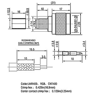 N Connectos Male Crimp Connector 50 ohm for LMR400 Belden 9913 RG8 Pack of 5 Piece