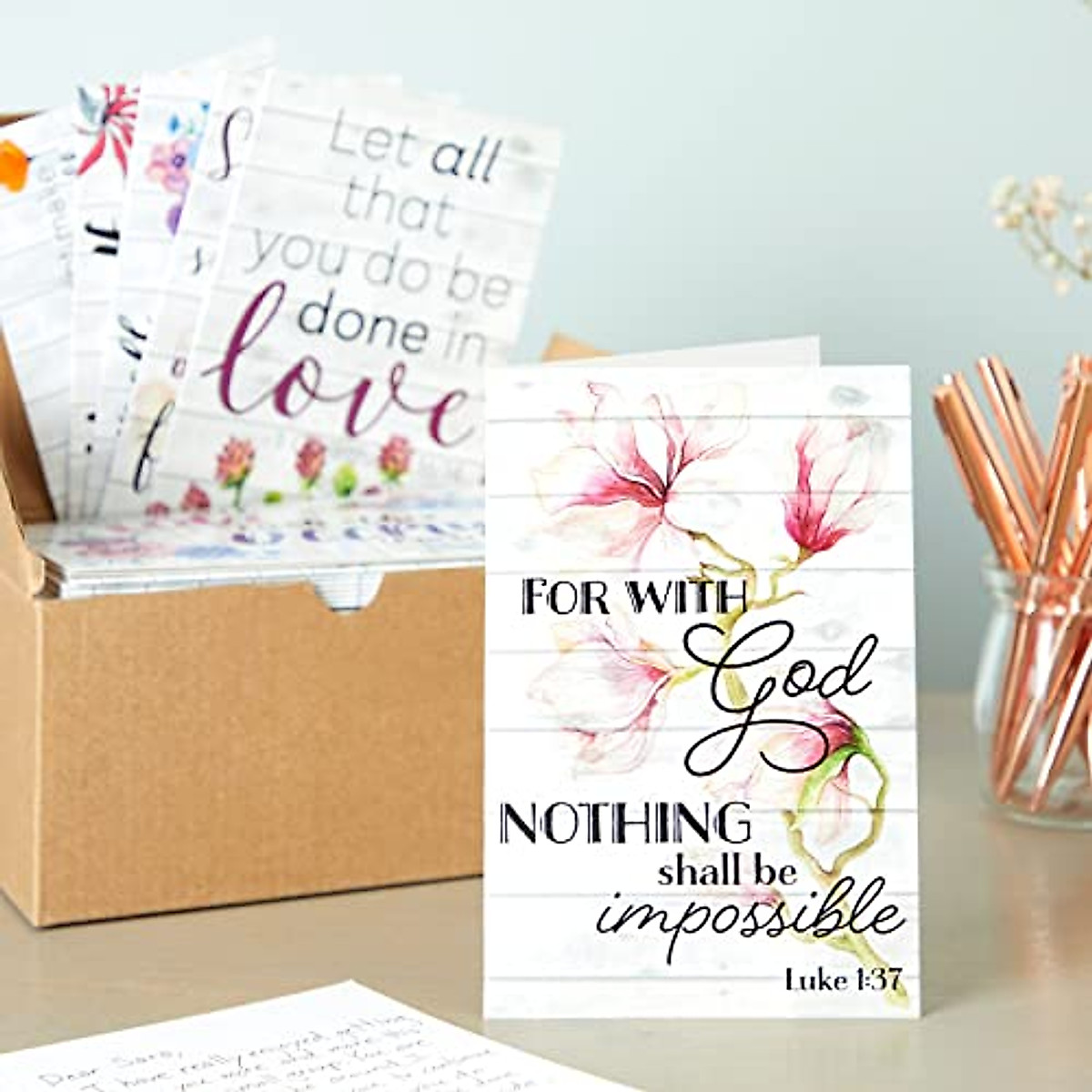 60 Pack Christian Inspirational Greeting Cards with Envelopes, Bulk, Motivational Bible Verses Scripture (Floral Design, 4x6 In)