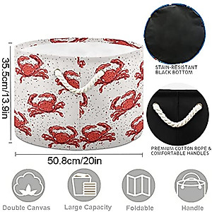 visesunny Hand Drawn Red Crab Dot Laundry Baskets Fabric Storage Bin Storage Box Collapsible Storage Basket Toy Clothes Shelves Basket for Bathroom,Bedroom,Nursery,Closet,Office