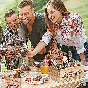 Wood Utensil Holder, Flatware Utensil Caddy with 2 Handles and 4 Compartments,Rustic Utensil Organizer and Silverware Holder for Picnic,Party ,Restaurant,Countertop,Farmhouse Kitchen Decor