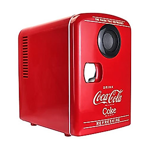 Coca-Cola Bluetooth Speaker Mini Portable Fridge, Compact Personal Cooler Warmer, 12V DC/110V AC for Home, Dorm, Car, Skincare, Cosmetics, Medication, Red