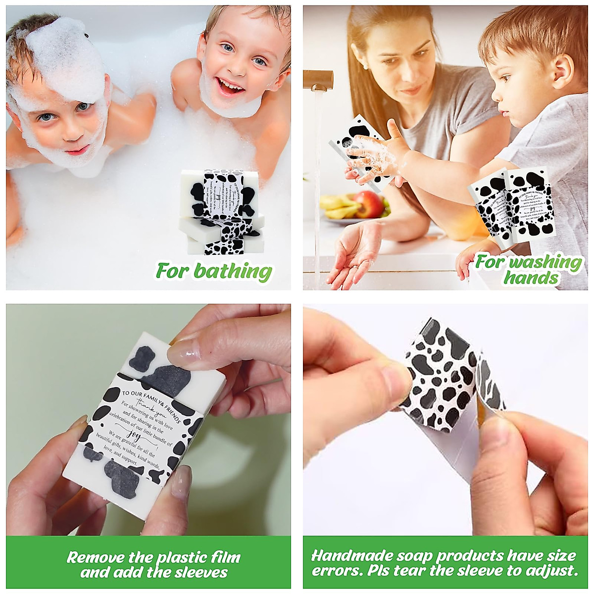 Dimsile 50 Pcs Cow Theme Soap Bar Dairy Cow Pattern Soap with Thank You Cards for Guests Glycerine Handmade Bath Soaps Animals Soap Favors Girl Boy Birthday Baby Shower Favors Bulk for Guest