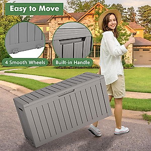 LHBGO 72 Gallon Deck Box Lockable Resin Outdoor Storage Box waterproof Outdoor Container for Patio Furniture Cushions, Pillow