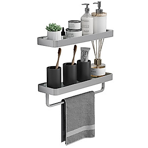 dancrul Bathroom Shelf Glass Bathroom Shelves Wall Mounted Rectangular Floating Shelves for Wall Decor Bathroom Organizer Matte Silver Set