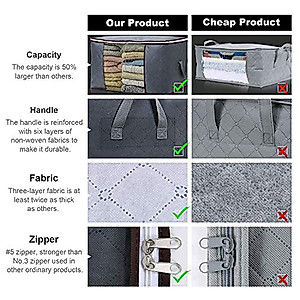 Toocoo Closet Organizer and Clothes Storage Bags with Reinforced Handle, Sturdy Zipper and Clear Window Thick Fabric for Comforters, Blankets, Bedding and Clothing 3 Pack, 90L, Grey …