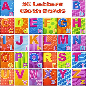 Adpartner Baby Soft Alphabet Cards Toy, 26Pcs ABC Learning Flash Cards with Drawstring Storage Bag, Washable Cloth Letter Cards Early Educational Toys for 0 1 2 3 Years Old Babies Infants Toddlers