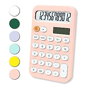 Standard Calculator 12 Digit,Desktop Dual Power Battery and Solar,Desk Calculator with Large LCD Display for Office,School, Home & Business Use,Automatic Sleep.5.7 * 3.5in (Pink)