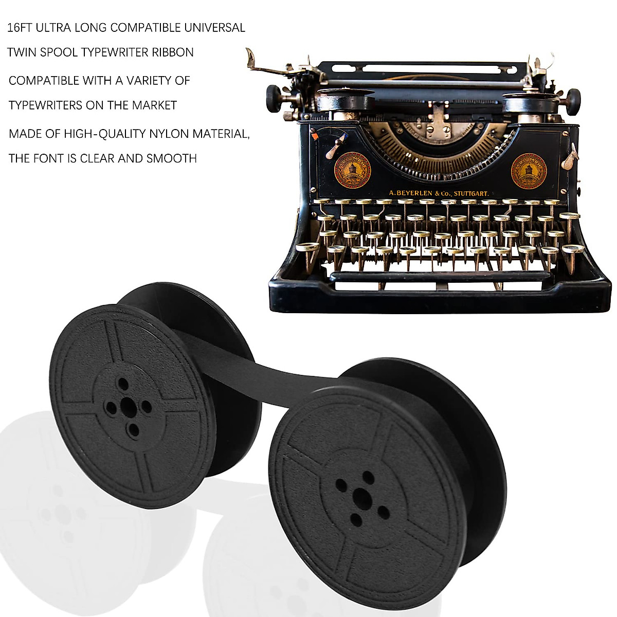 4 Pairs Universal Typewriter Ribbon Twin Spool Replacement Pack Compatible with Most Typewriter Black