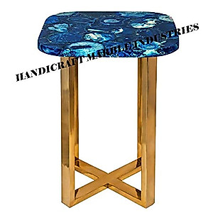 33" Inch Agate Square Table, Natural Agate Table, Square Coffee Table, Blue Agate Table, Square Agate Stone Table