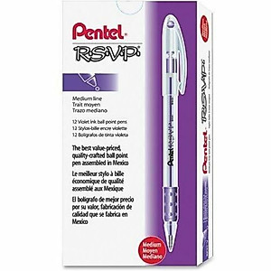 Pentel® R.S.V.P.® Ballpoint Pens, Medium Point, 1.0 mm, Clear Barrel, Violet Ink, Pack Of 12