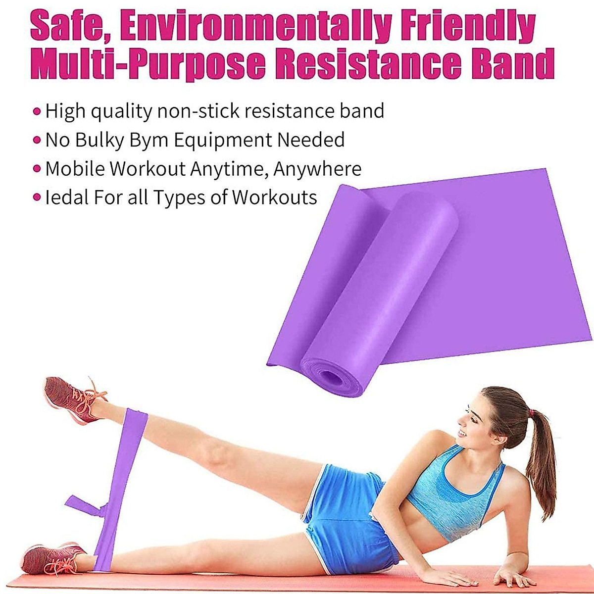 Resistance Bands - 2m Professional Latex Elastic Band for Home or Gym Upper & Lower Body, Physical Therapy, Strength Training, Yoga, Pilates, Rehab Fitness Bands (Blue/Purple/Pink)