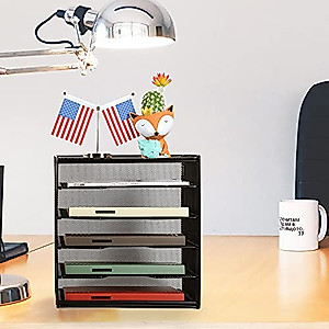 Veesun Paper Letter Tray Organizer, Mesh Desk File Organizer with 6 Tier Shelf Sorter, Black Desktop Organizer