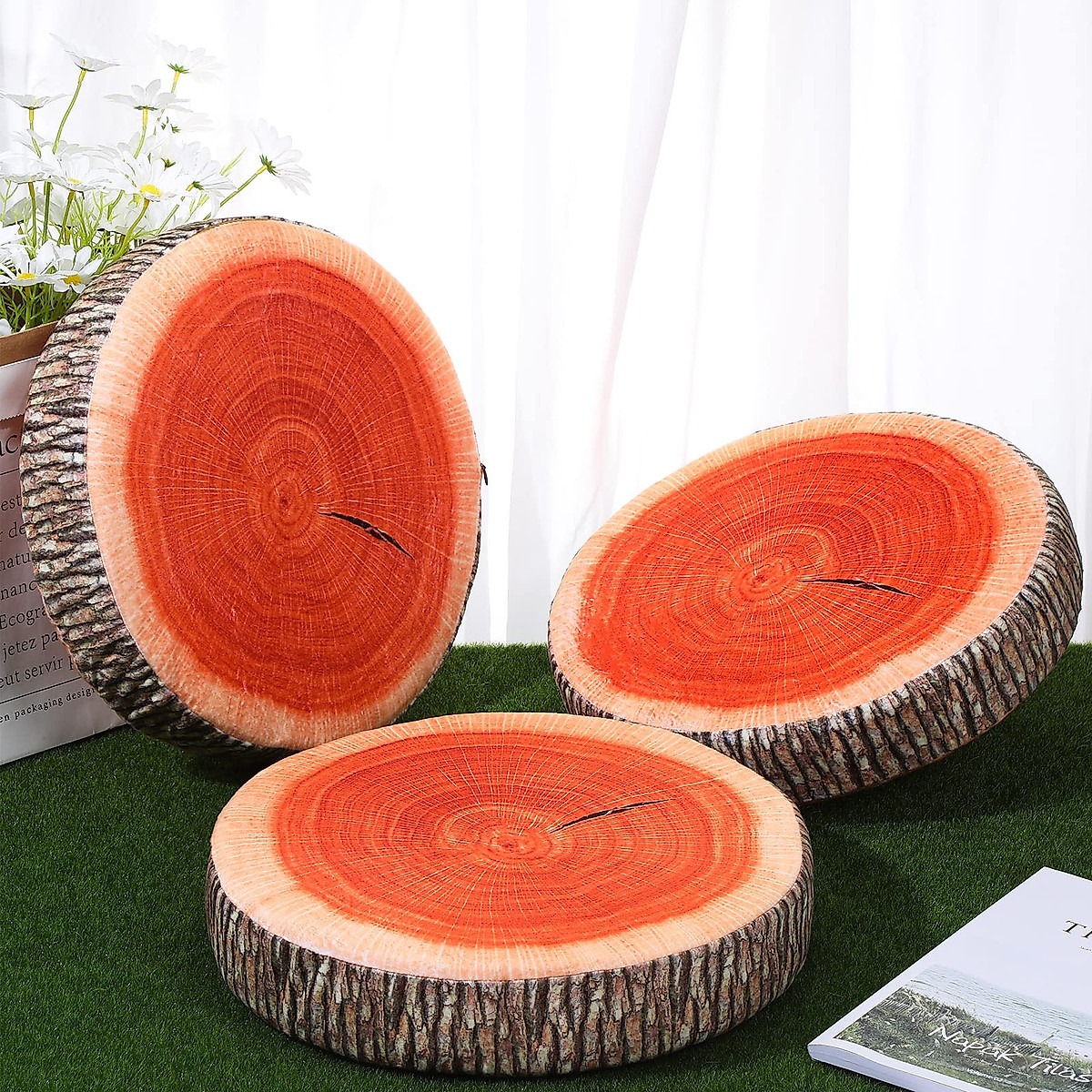 Coume 3 Pcs Wood Slice Pillow Round Floor Cushion 3D Digital Throw Pillow Decorative Tree Ring Soft Circle Seating for Kids Chair Home Couch Sofa Bedroom Decor(Classical)