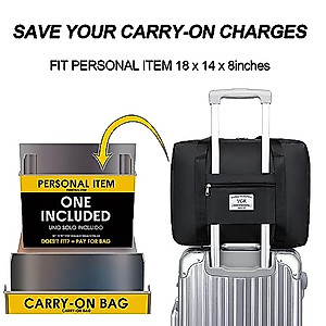YGR Travel Duffel Bag, Personal Item Bag for Spirit Airlines, Foldable Sports Tote Gym Bag, Carry on Luggage Shoulder Bag, Weekender Overnight Bag for Women and Men, Black