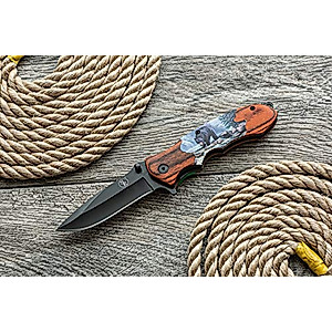 SE Spring Assisted Drop Point Folding Knife with Bear Design - KFD20018-4