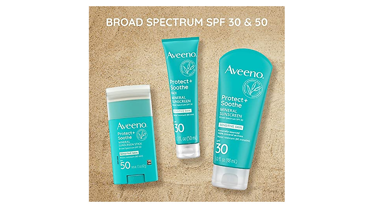 Aveeno SPF 30 Mineral Sunscreen for Sensitive Skin | Water-Resist
