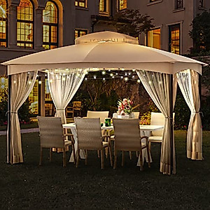 DikaSun Gazebo 10x12 Steel Frame Double Vent Waterproof Roofs Outdoor Gazebo with Netting Canopy Gazebos Patio Gazebo for Garden, Backyard, Deck, and Lawns (Beige)